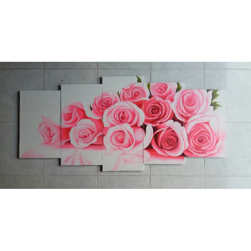 Jual Hiasan dinding lukisan bunga mawar pink 5in1 | Shopee Indonesia