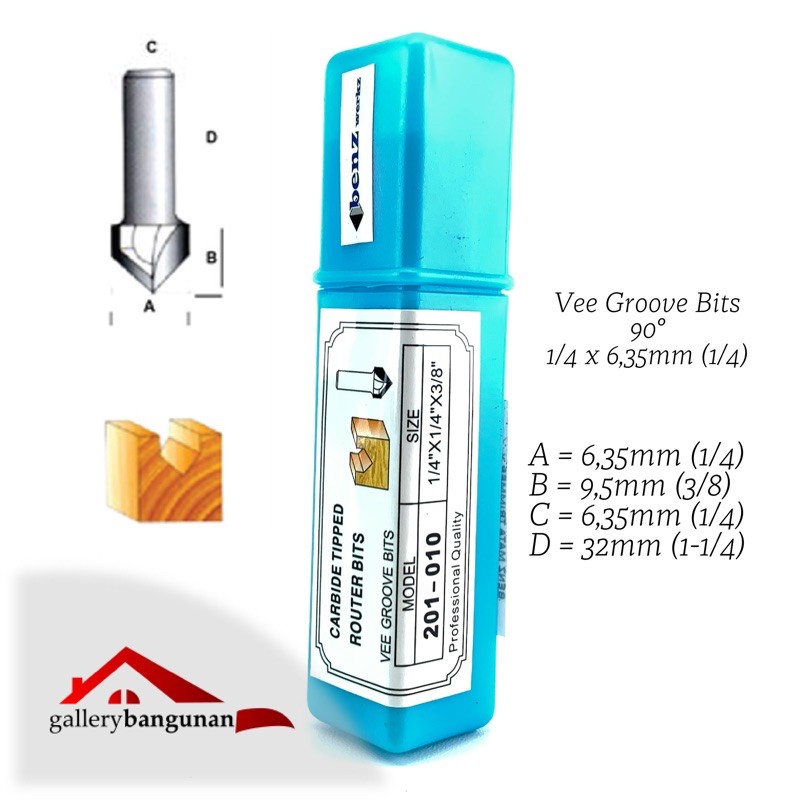 Jual Mata Profil Vee Groove 1/4" (6,35mm) 201-010 | V | 90 Derajat ...