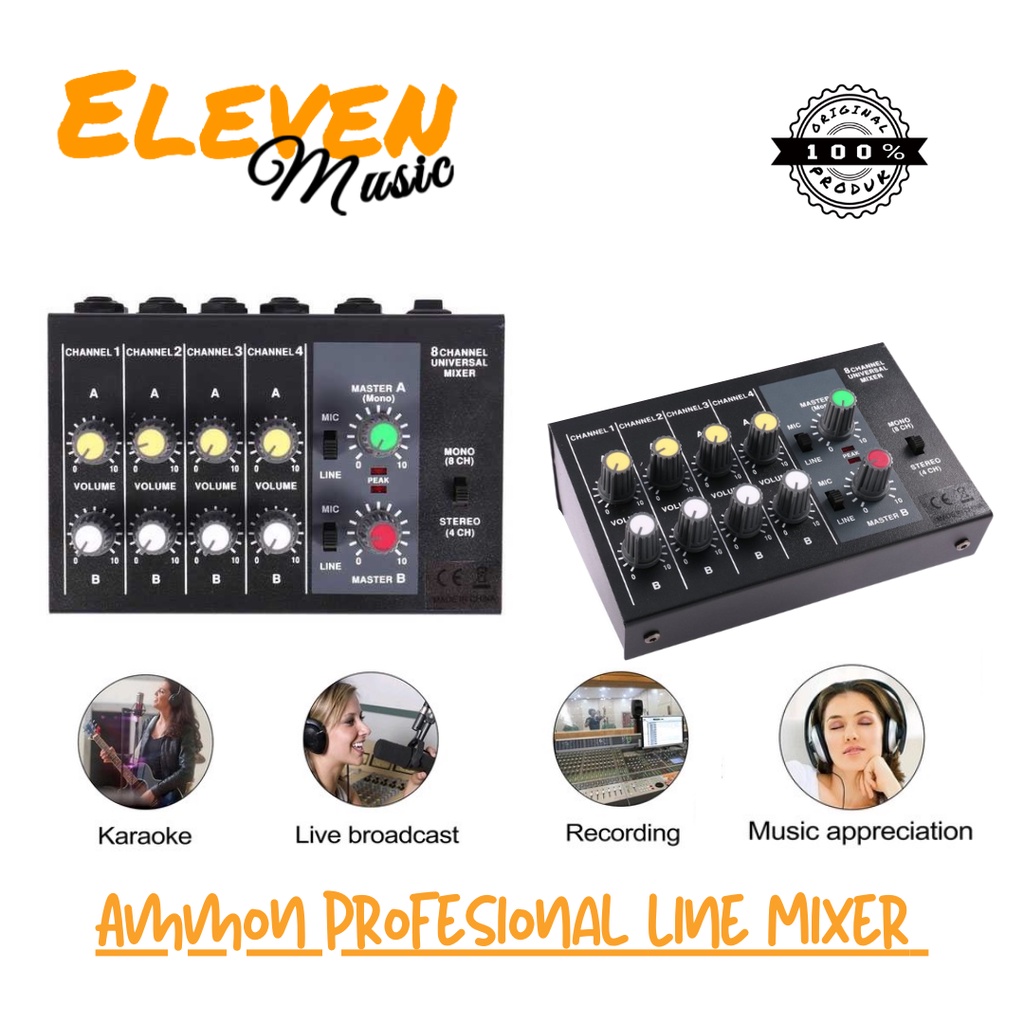 Jual Ammon Profesional Line Mixer 8 channel input mic Mixer Portable ...