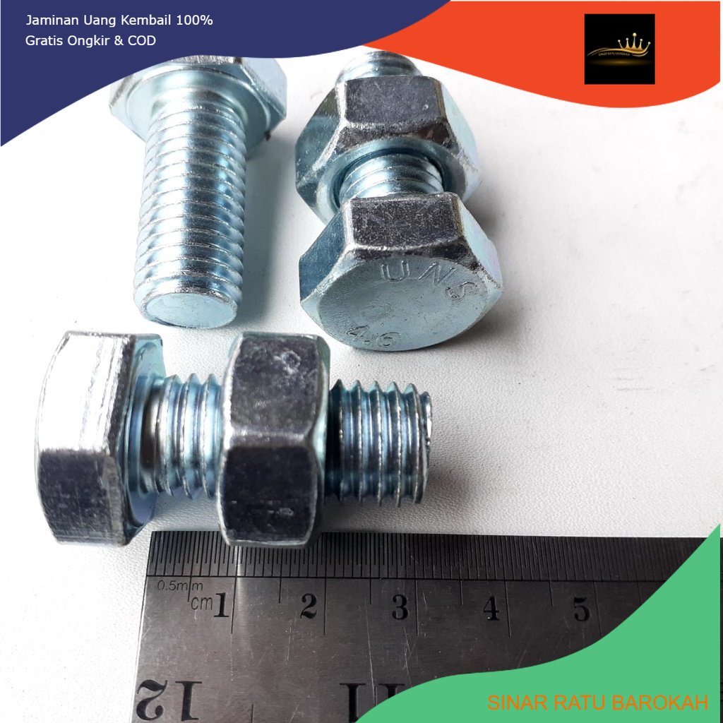 Jual BAUT MUR PUTIH M14 X 30 PANJANG 3CM 3 CM GALVANIZ GALNANIS GALPANIS / BMP M14X30 / BAUT ...