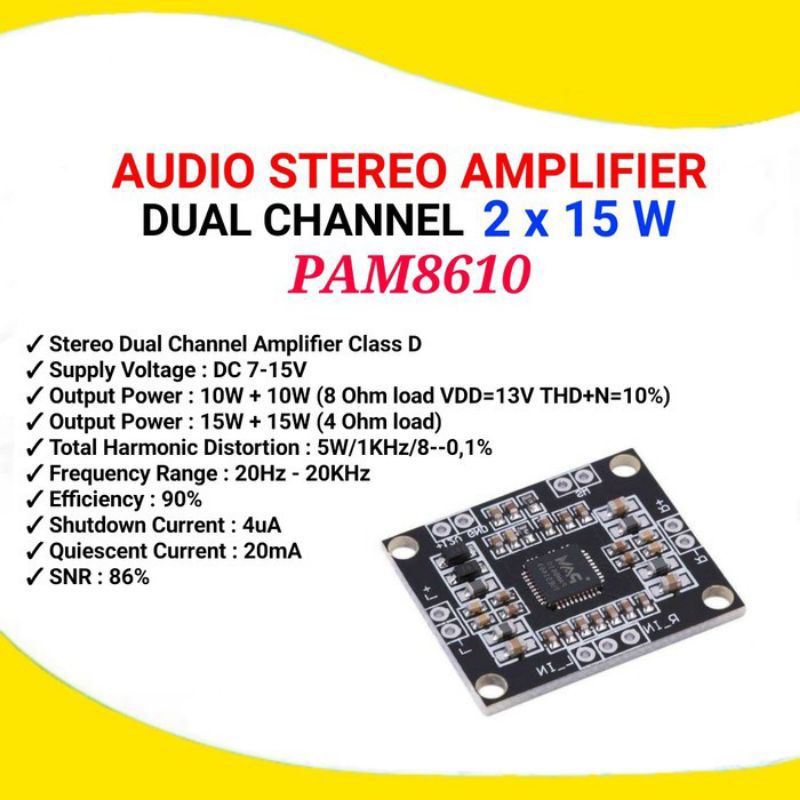 Jual POWER CLASS D MINI PAM8610 12V KIT AMPLIFIER PAM 8610 2X15W STEREO ...