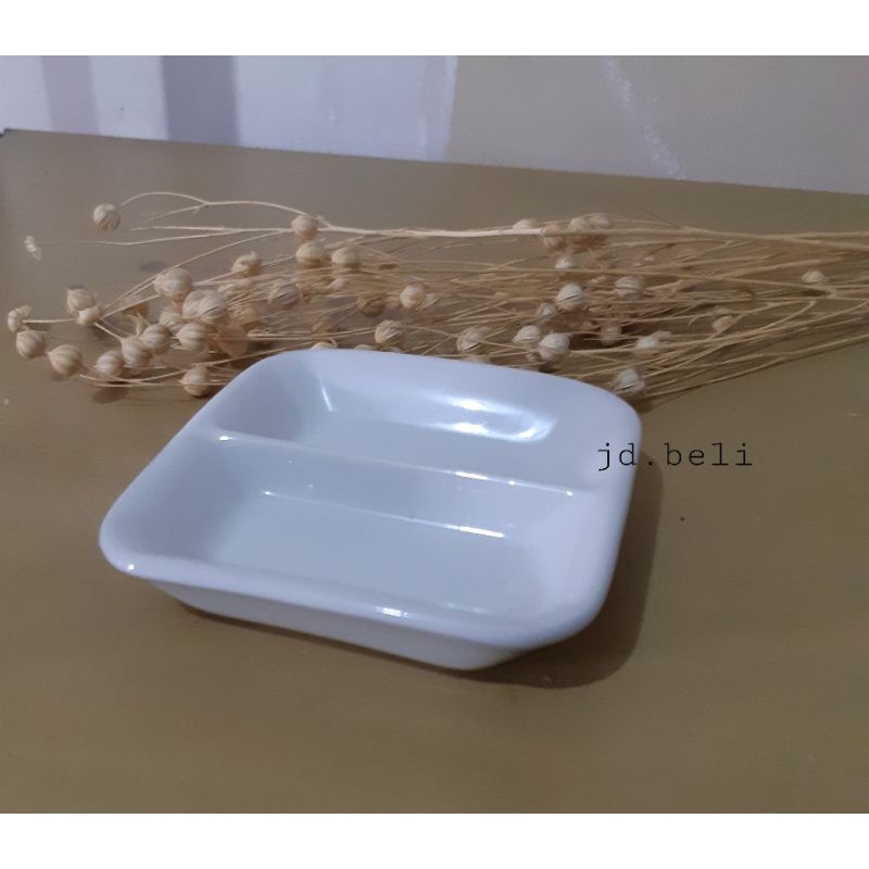 Jual Tempat sambal kramik sekat/ Piring saus keramik 2 sekat polos ...