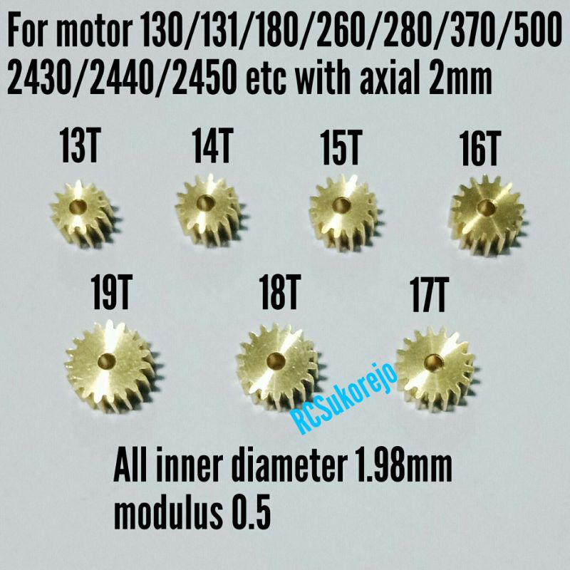 Jual Pinion Brass Gear 11T 13T 14T 15T 16T 17T 18T 19T ID 2mm Mod 0.5 | Shopee Indonesia