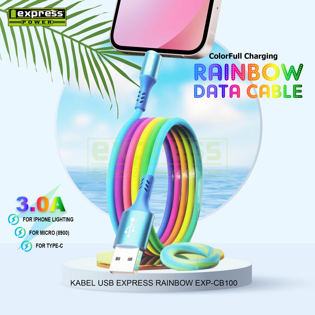 Jual USB EXPRESS RAINBOW CB 100 CABLE DATA KABEL CHARGER WARNA MAGIC ...