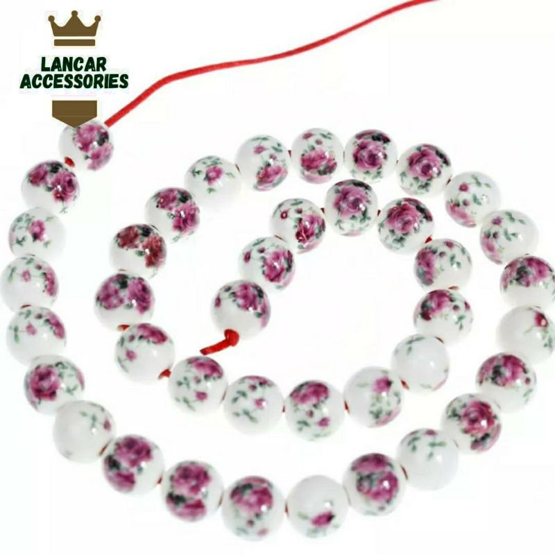 Jual Bahan Craft Manik Manik Keramik Bead Motif Bunga Bahan Kalung ...