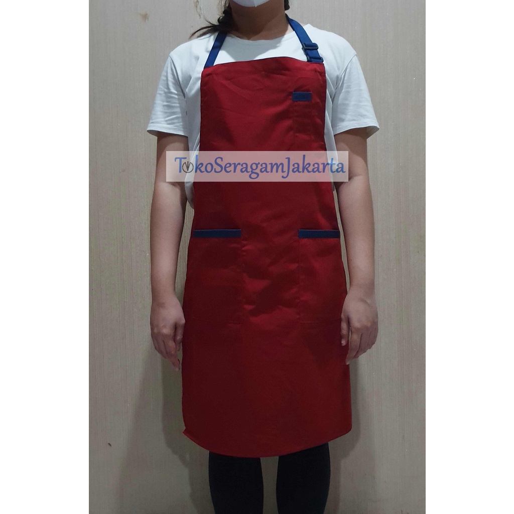 Jual Apron Celemek Barista Pria Wanita Apron Two Tone Dengan Kantong ...