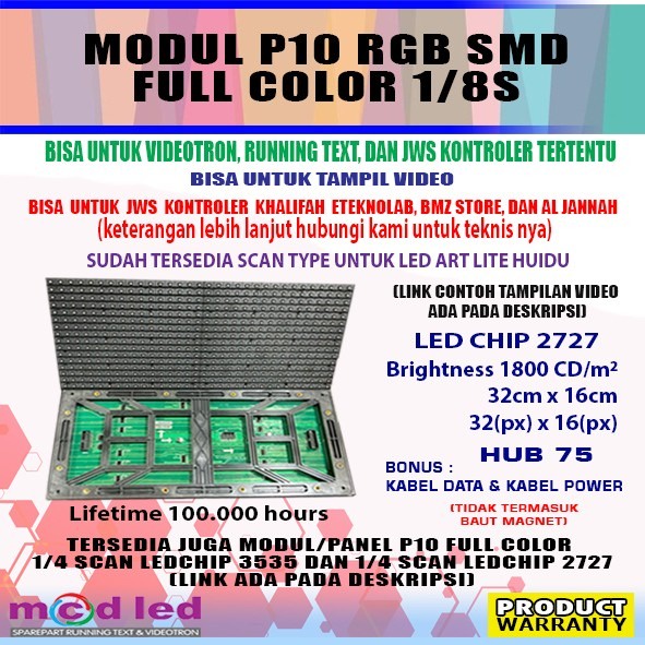 Jual PANEL MODUL MODULE P10 FULL COLOR RGB SMD OUTDOOR 1/4 SCAN 4S 1/2 SCAN 2S 1/8 SCAN 8S BISA ...