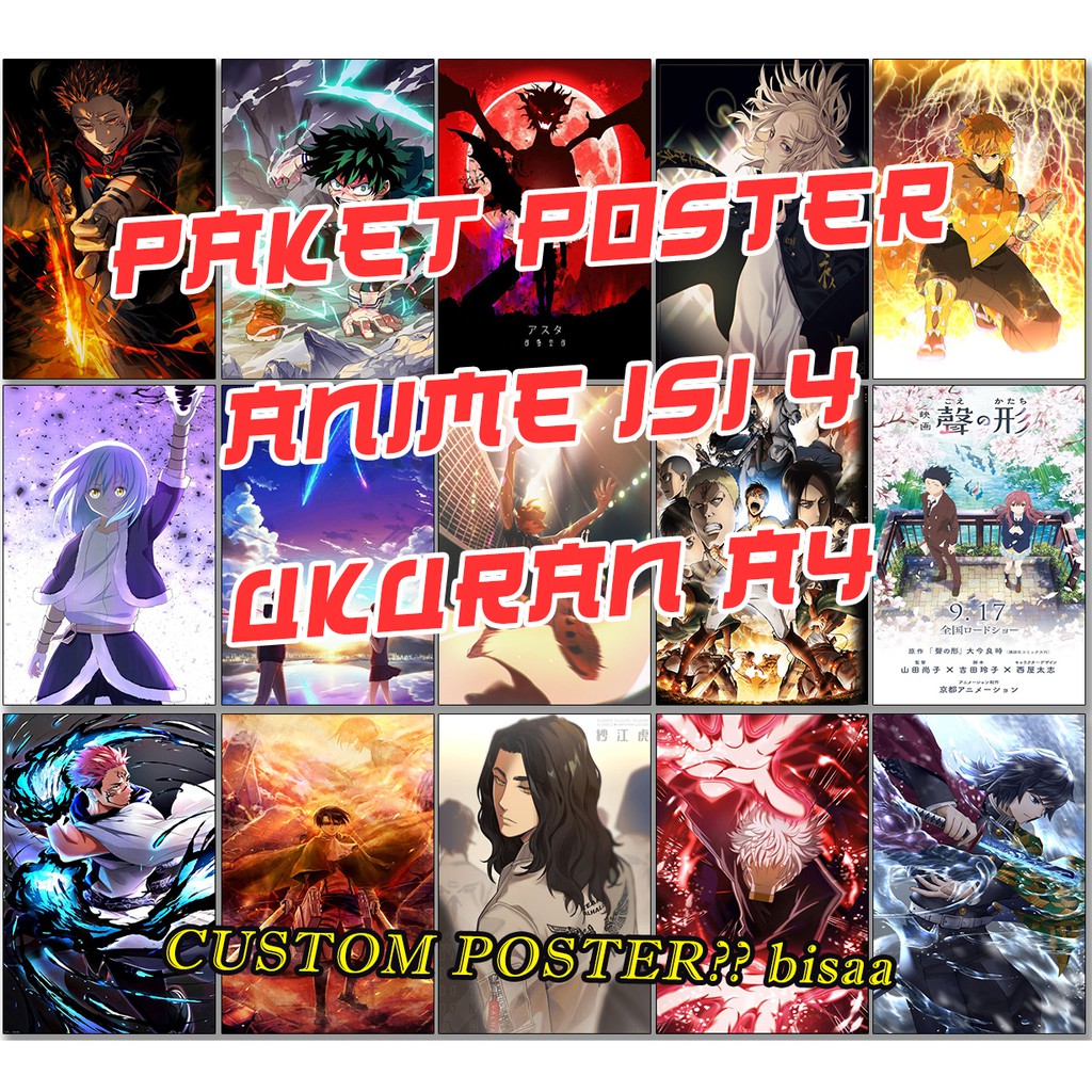 Jual POSTER ANIME v.1 (4 pcs) A4/A3 - DEKOR DINDING / TEMBOK AESTHETIC ...