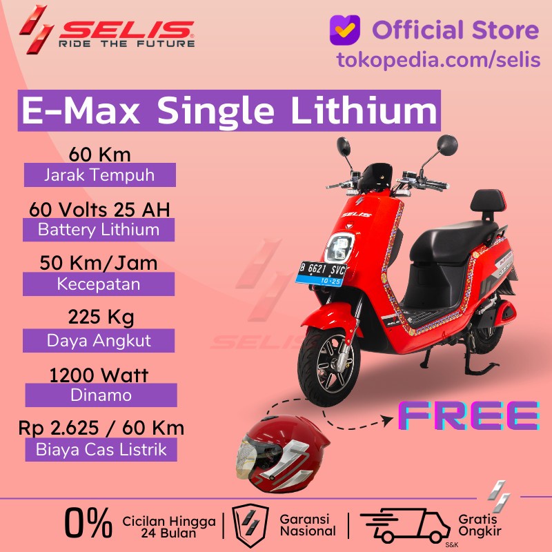 Jual Motor Listrik Selis Tipe E-Max Single Battery Lithium | Shopee ...