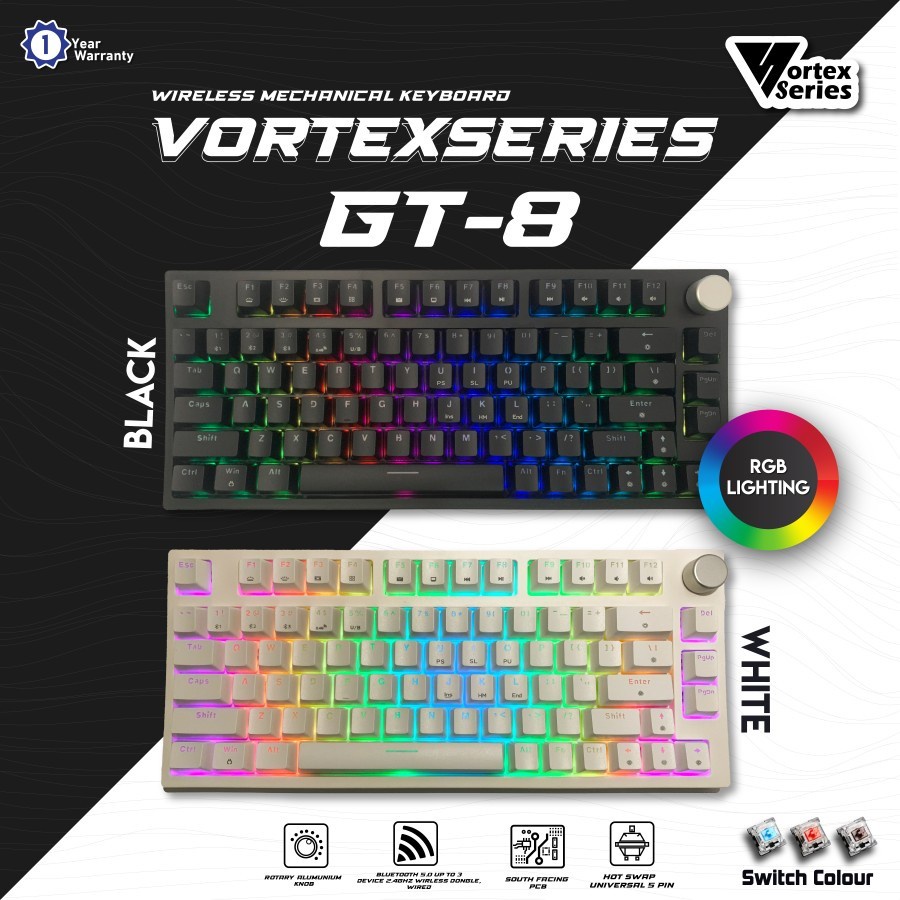 Jual Vortex Series GT8 GT-8 Wireless RGB Mechanical Gaming Keyboard ...