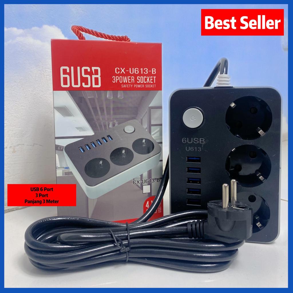 Jual Socket Listrik Stop Kontak 3 Lubang Colokan Listrik + 6 Usb 2A ...