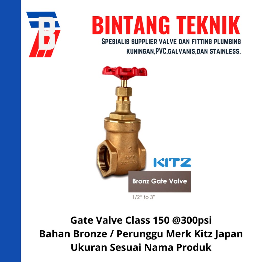 Jual Gate Valve 1/2" inch Bronze Kitz Class #150 | Shopee Indonesia