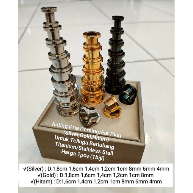 Jual Anting piercing , earplug pria steinles steel ( silver, hitam ...