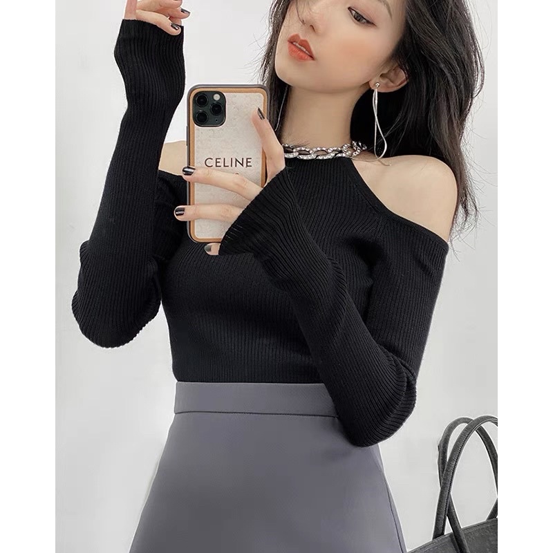Jual Layla top - Tops wanita knit off shoulder ring neck | Shopee Indonesia