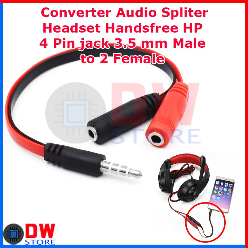 Jual Converter Splitter Audio Headset Handsfree HP Jack 3.5mm Male 2 ...
