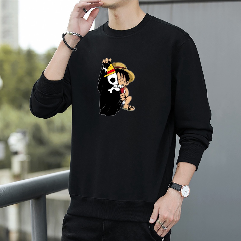 Jual Baju Pria Distro Sweater One piece Luffy Lengan Panjang ONELIKE ...