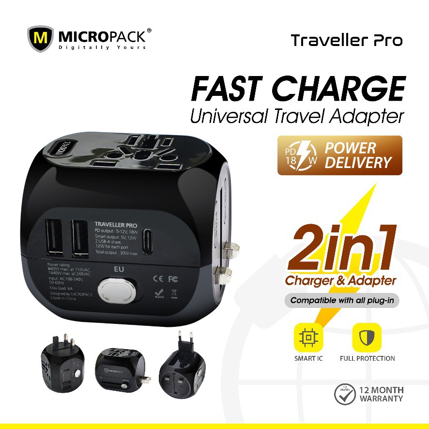 Jual Micropack Travel Adapter 3 ports Fast Charge & PD 3.0 - 30 Watt ...