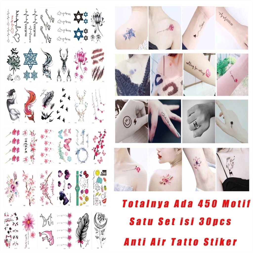 Jual 30pcs Temporary Tattoo Sticker Motif Tulisan Cartoon Small Fresh ...