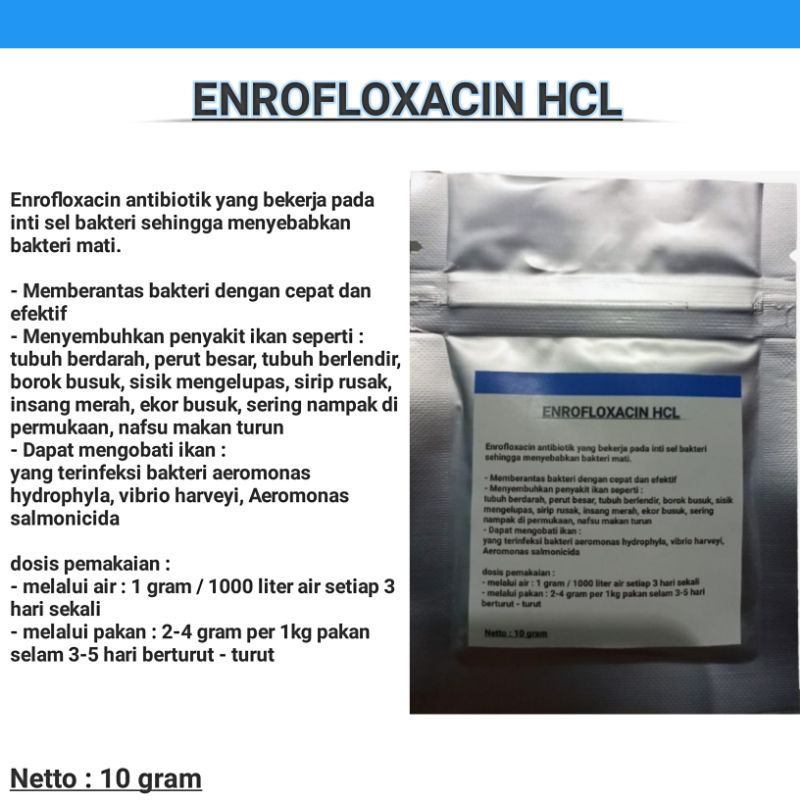 Jual Enrofloxacin hcl 10 gram / antibiotik ikan / enro / enrofloxacin ...