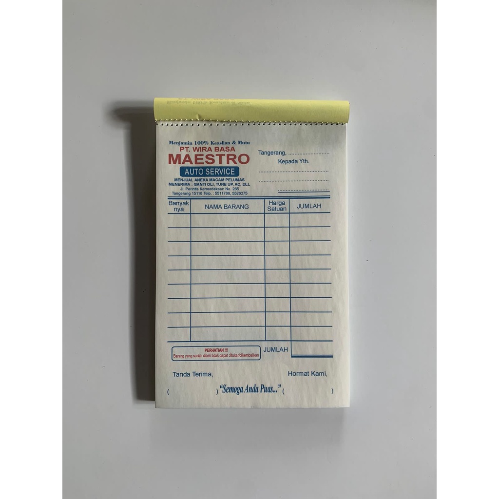 Jual NOTA CUSTOM SATUAN 2 PLY, PAKET SATUAN, UKURAN 10 X 16 CM, CUKUP ...