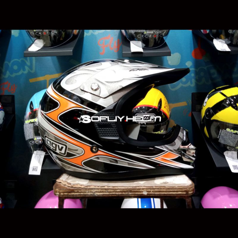 Jual HELM CROSS AGV RC-5 PRO AGV FLASH BLACK ORANGE SILVER AGV SUPERMOTO CROSS FULL FACE ...