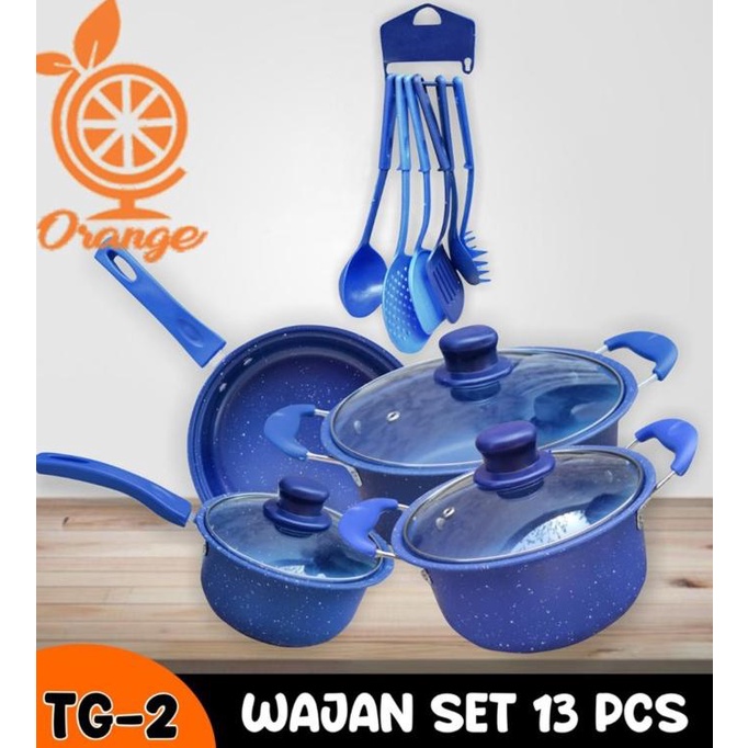 Jual Panci Set Teflon Marble 13 Pcs Cookware Set Tutup Kaca Merk Orange ...