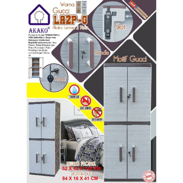 Jual AKAKO - Lemari Pakaian Plastik Akako 2 Pintu Susun 4 motif Gucci ...