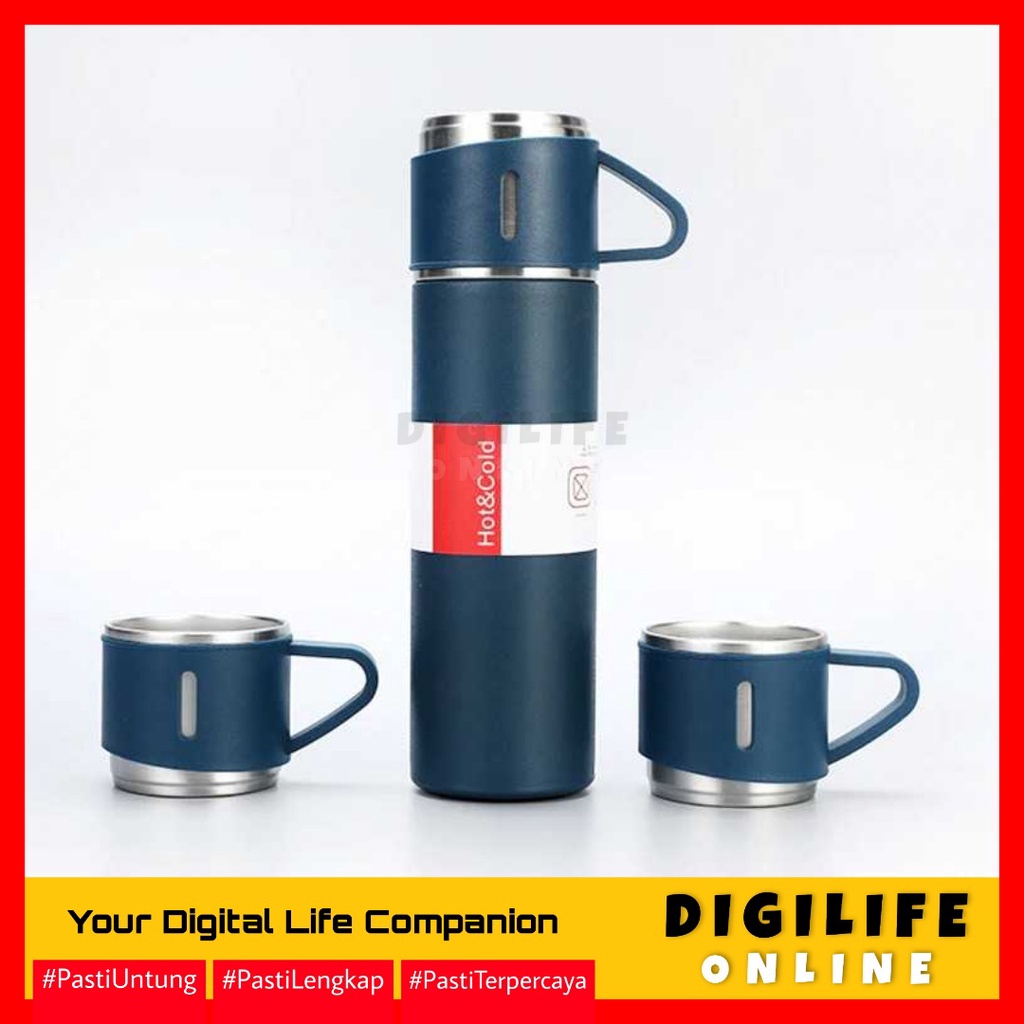 Jual Botol Minum Termos Stainless Steel 500 ml 3 Cangkir Gelas Camping ...