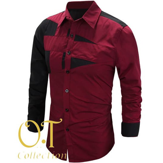 Jual hem pria lengan panjang maroon combi hitam (-pullman maroon VL ...