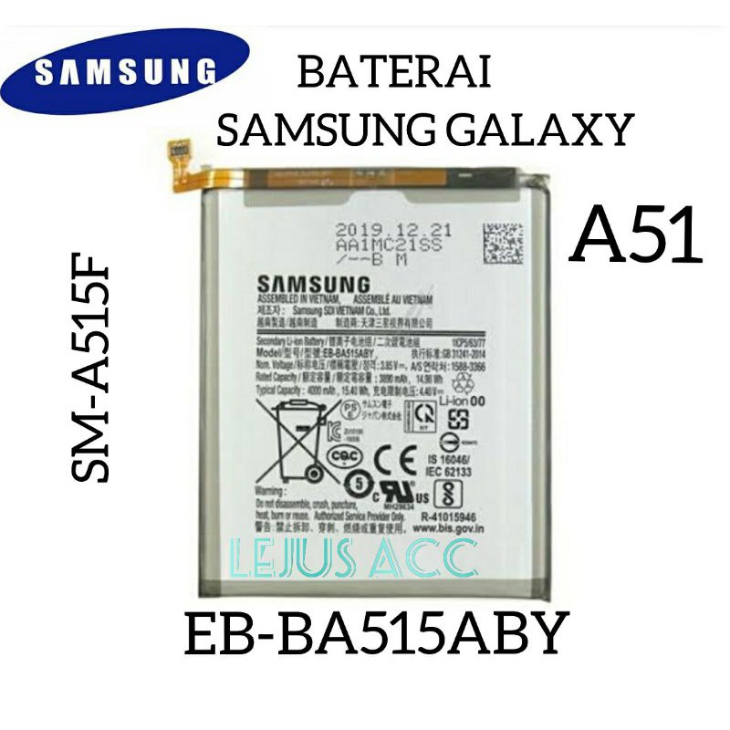 Jual Baterai Batre Battery Samsung Galaxy A51 (SM-A515F) EB-BA515ABY original | Shopee Indonesia