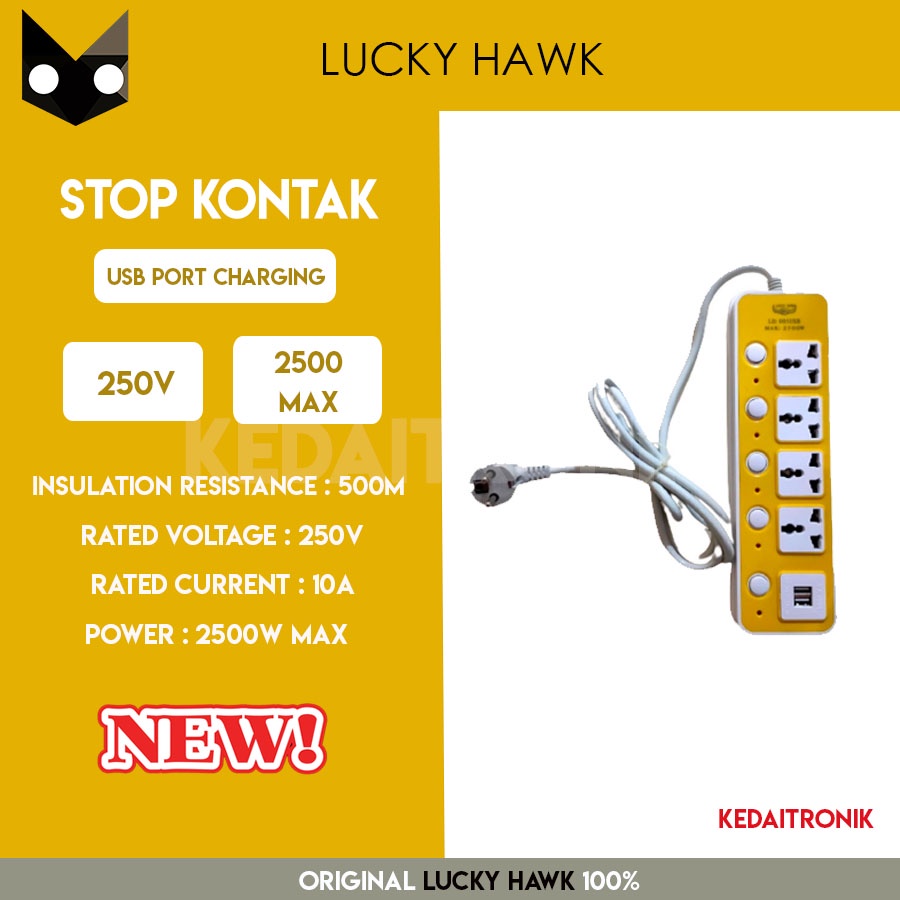 Jual Lucky Hawk Steker Stop Kontak Universal 4 Port + 2 Port USB ...