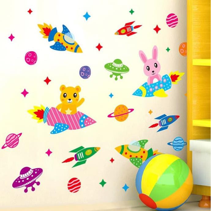 Jual Baru Set Stiker Dekorasi Dinding Motif Roket Kartun Ruang Angkasa ...