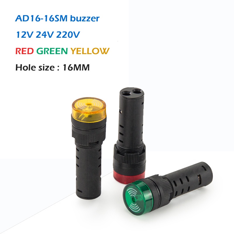 Jual 12V 24V DC 220V AC 16mm Flash Buzzer AD16 16SM LED Light Pilot ...