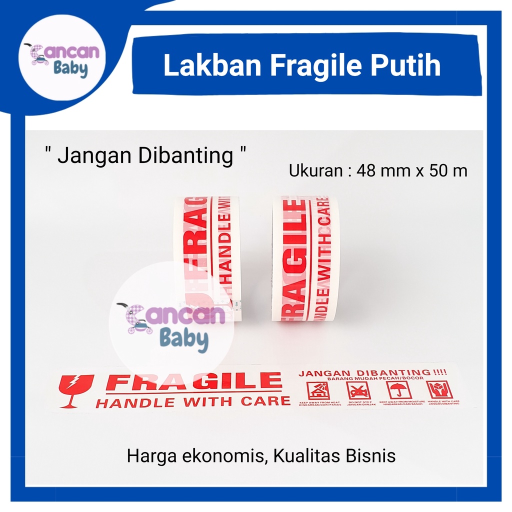 Jual Lakban Fragile Putih 48mm x 50m Jangan di Banting 2 Inch Star Tape ...