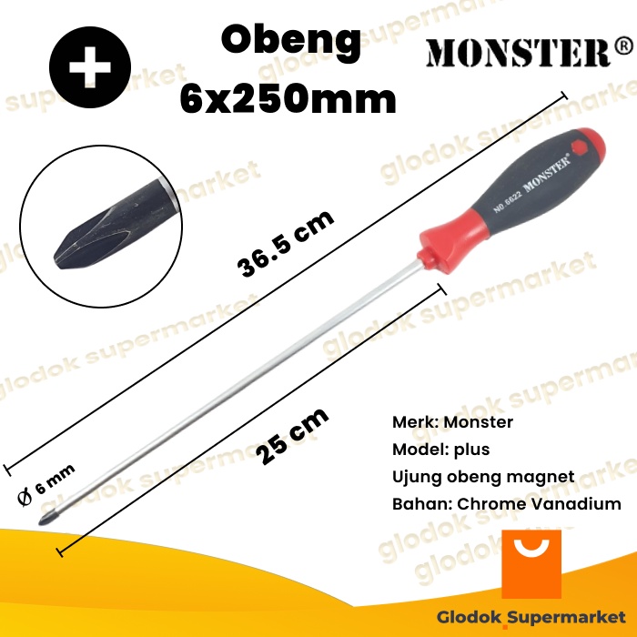 Jual Obeng Plus 10 inch Monster Diameter 6mm Panjang Besi 25cm Magnet ...