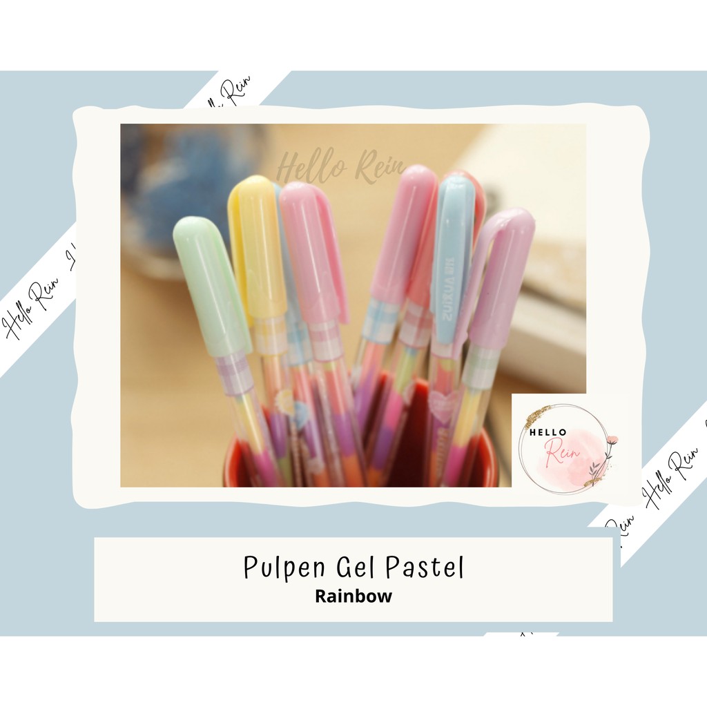 Jual Pulpen Gel Rainbow - Pulpen Gel ala korea warna pastel Hello Rein ...
