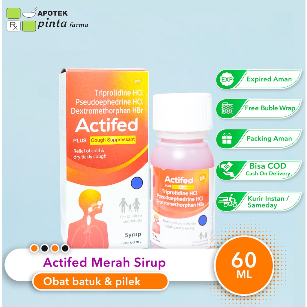 Jual Actifed Merah Sirup 60 ML Meringankan Pilek / Batuk Gatal & Kering ...