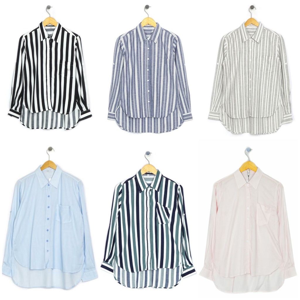 Jual Kemeja Salur Wanita Baju Kantor Formal Kerja Cewek Katun Salur Halus kemeja stripe garis ...