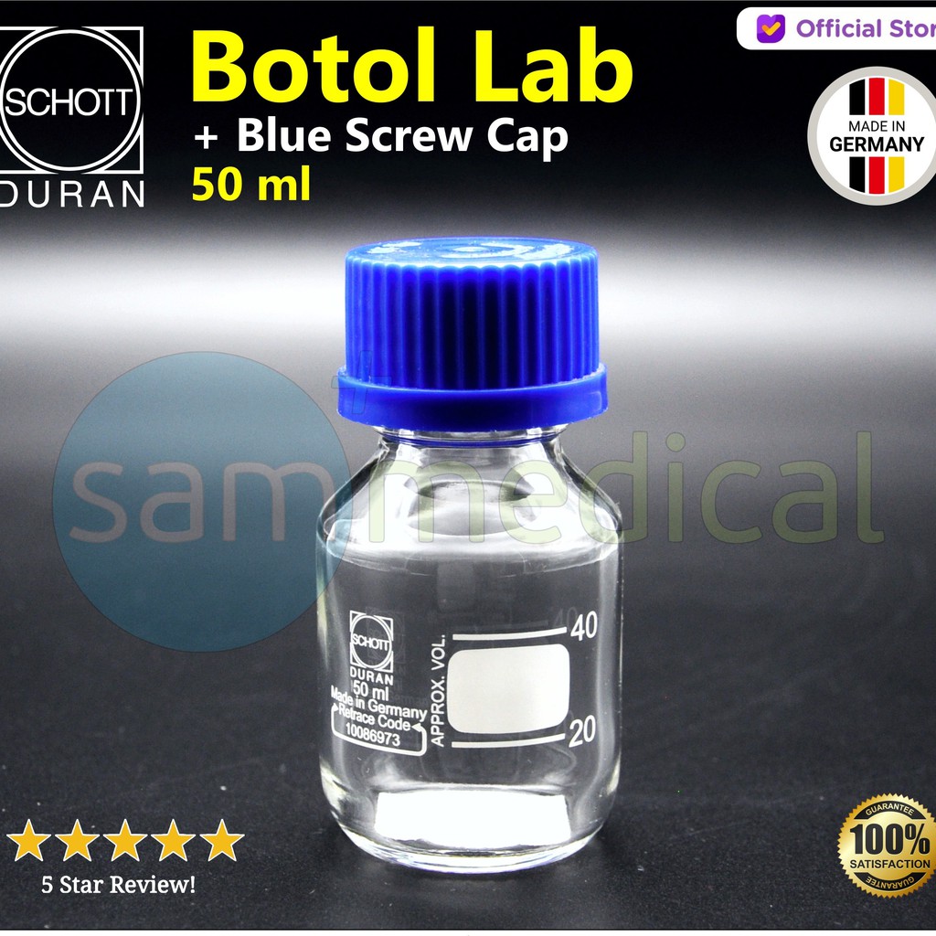 Jual Schott Duran Botol Lab - Lab Bottle Screw cap Biru 50 ml | Shopee ...