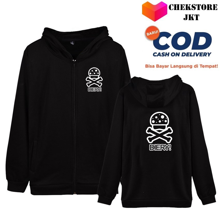 Jual Jaket Resleting Distro Pria Diery Logo BIG white Katun Fleece ...