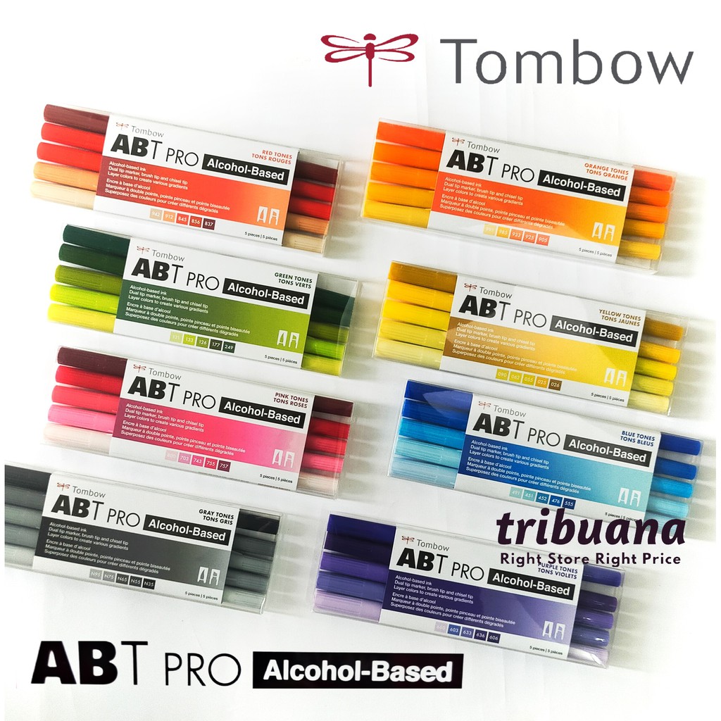 Jual Tombow ABT PRO Dual Brush Pen Set 5 Colors Alcohol-Based Art ...