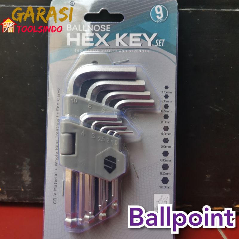 Jual kunci L set pendek ballpoint Sentinel kunci L hex ball nose 9 pcs ...
