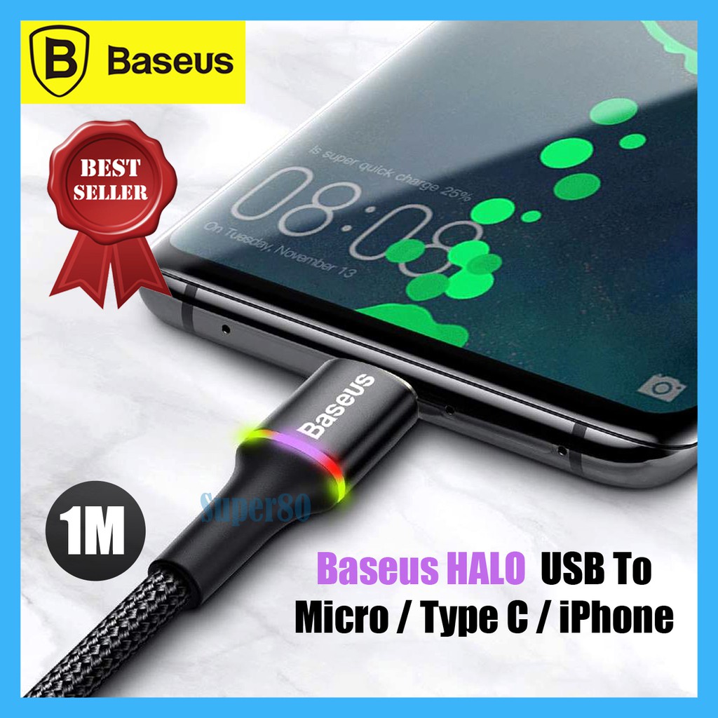 Jual Baseus Halo Micro / Type C / Lightning iPhone Cable Kabel Data Charger Fast Charging Charge ...