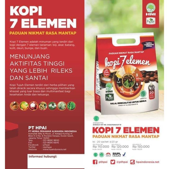 Jual KOPI 7 SEVEN ELEMEN HPAI isi 20 sachet /box - TANPA POIN⠀ | Shopee ...