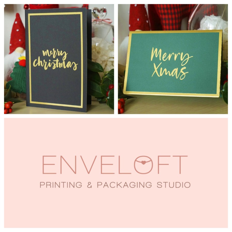 Jual Kartu Ucapan Natal Tulisan Emas Hijau Hitam Minimalist Merry ...