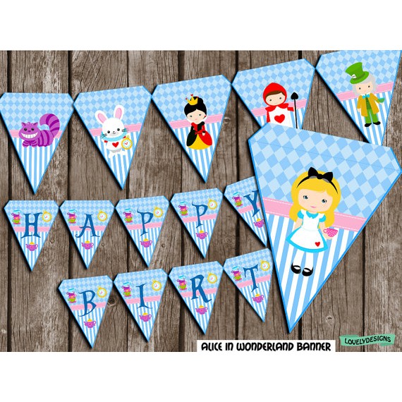 Jual Flag banner tema alice in wonderland bisa custom huruf | Shopee ...