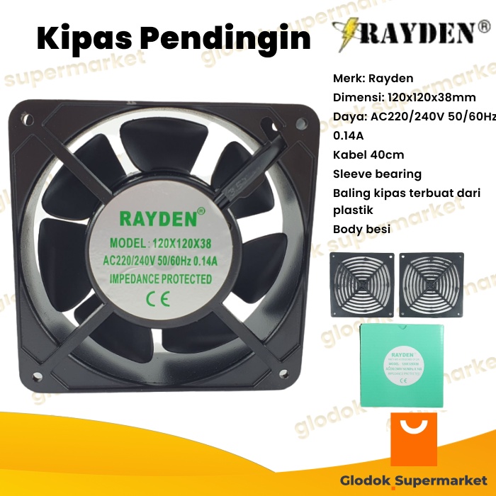 Jual Kipas Pendingin Komputer Rayden 12cm Cooling Fan AC 220v 12 x 12 x ...