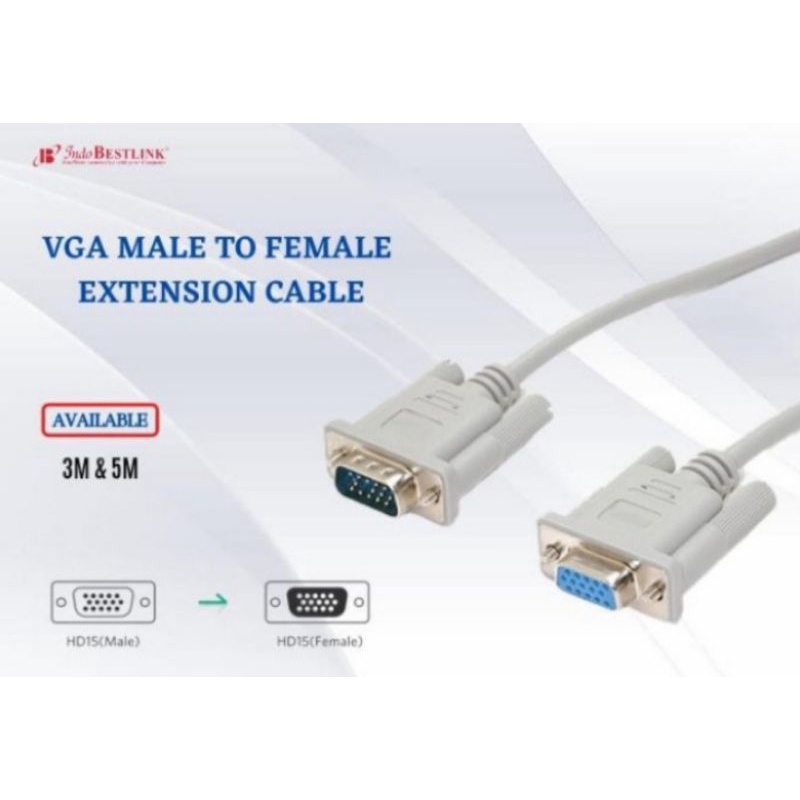 Jual Kabel VGA 3 meter / VGA Male to Female 3 meter / kabel VGA ...