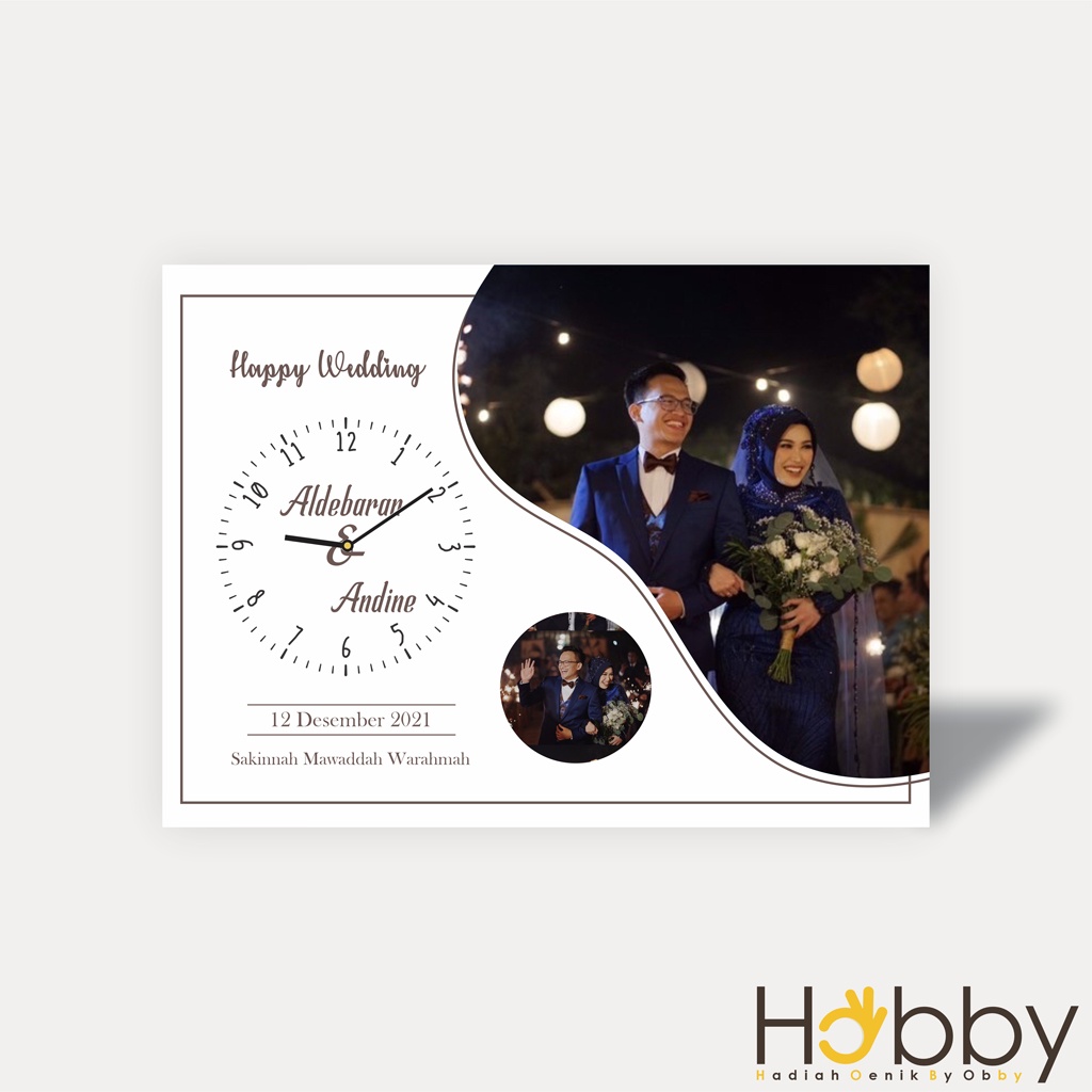 Jual JAM DINDING UNIK CUSTOM FOTO NAMA HADIAH WEDDING KAYU KADO NIKAHAN ...