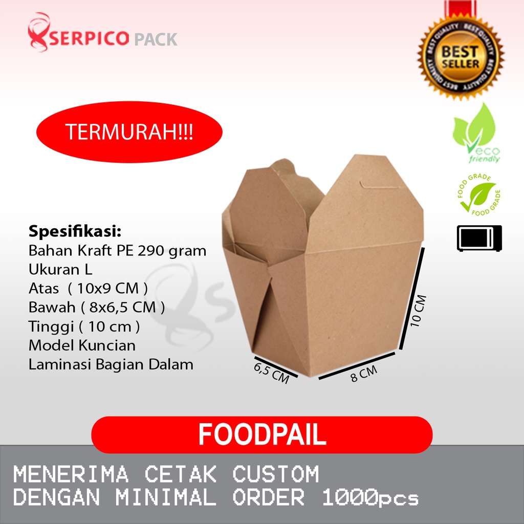 Jual FOODPAIL L KRAFT PE /PAPER RICE BOX/FOOD PAIL,UKURAN BAWAH : 8X6 ...